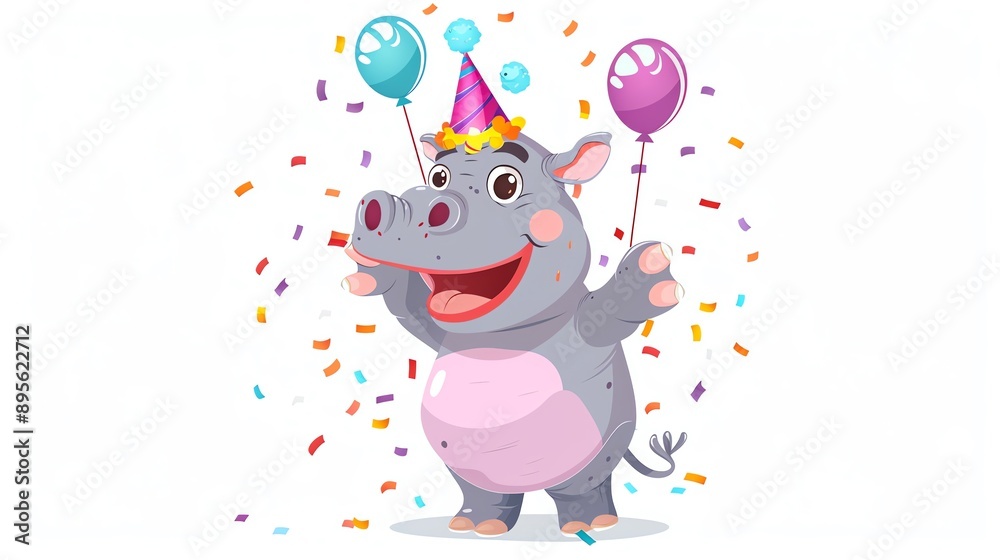 Create a vector clipart of a Hippo celebrating with a party maskin a ...