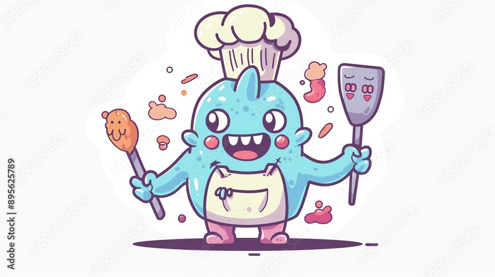 Create a vector clipart of a Monster Chef Wielding a spatula and chef s ...