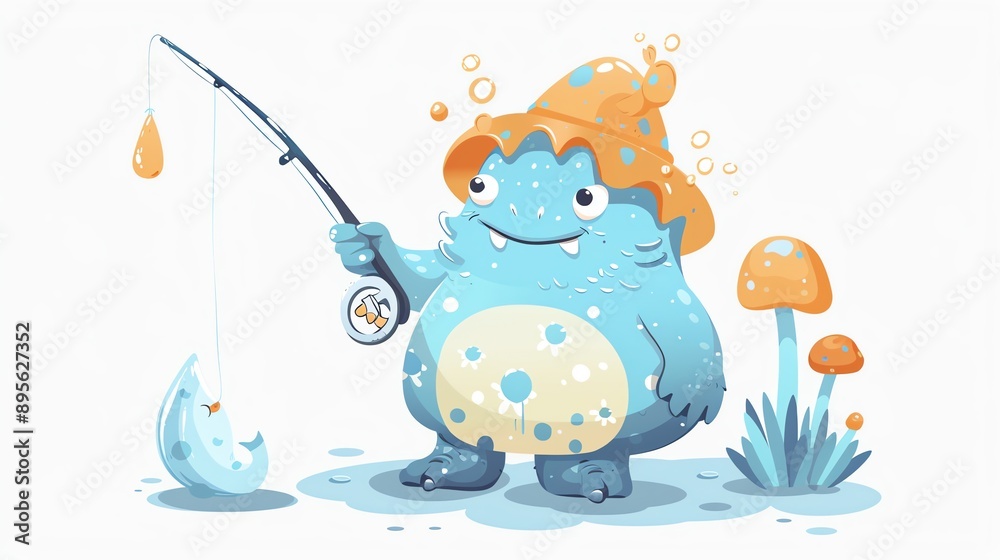 Create a vector clipart of a Monster Fisherman Holding a fishing rodin ...