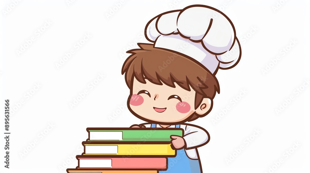 Create a vector clipart of a Chef with a stack of colorful cookbooksin ...