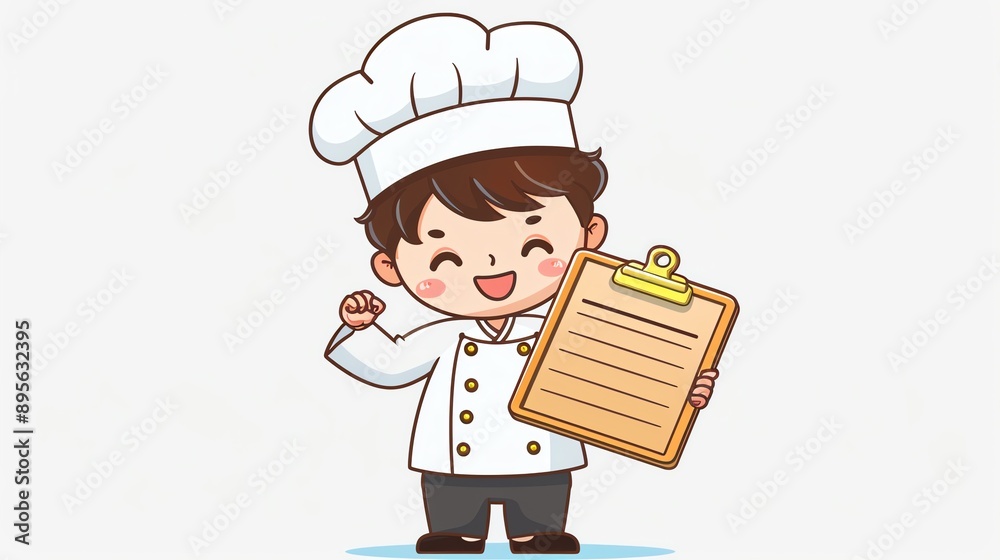 Create a vector clipart of a Chef with a clipboard and menuin a kawaii ...