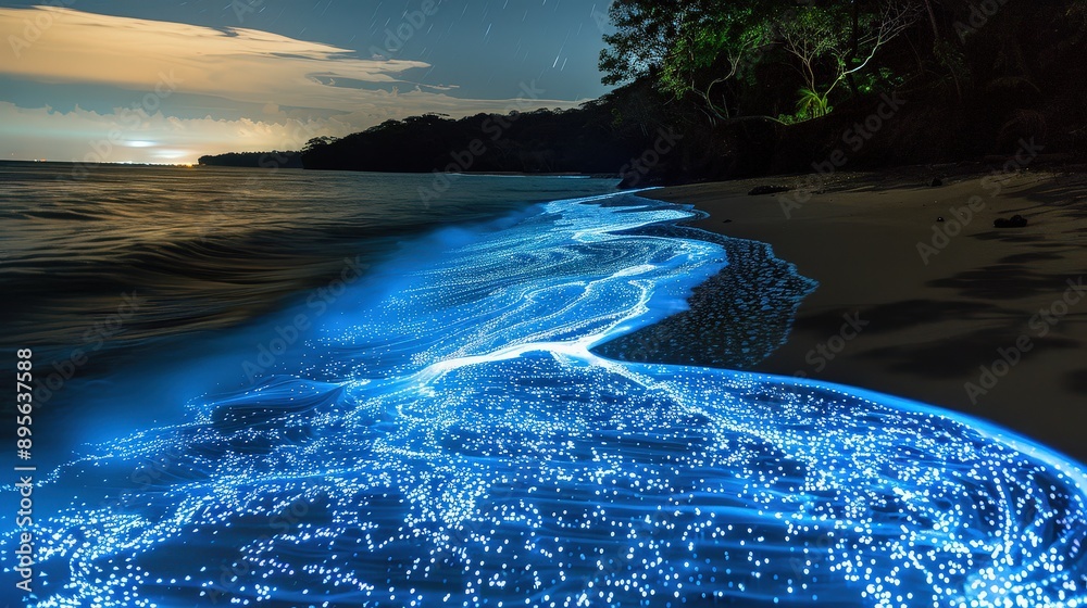 Bioluminescent Plankton on a Beach: A Magical Scene of Glowing Ocean ...