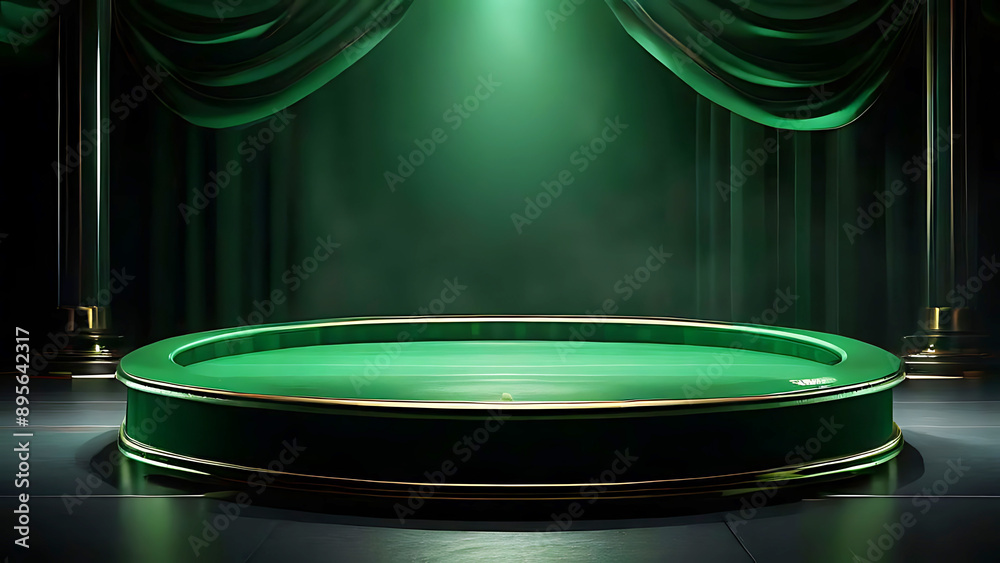 podium positioned in the center of a stage. A spotlight illuminate the ...