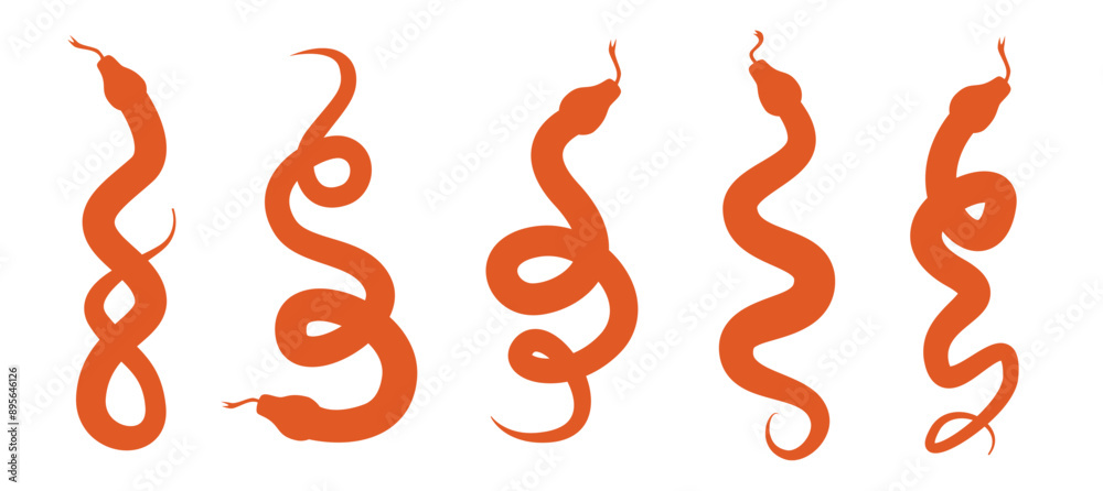 Snake silhouette. Chinese Zodiac of 2024. Beautiful set of red snakes ...