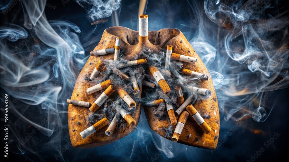 Damaging effects of smoking on human lungs conceptualized with rotting ...