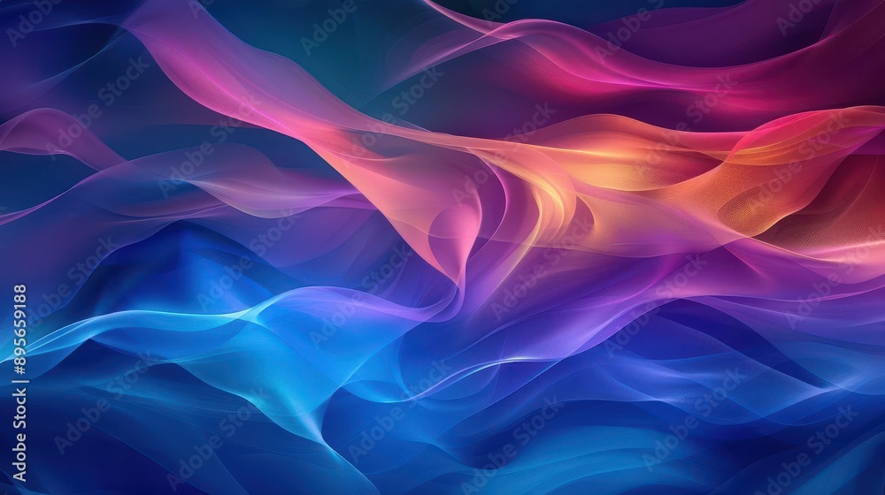 abstract digital landscape with geometric shapes and flowing lines ...