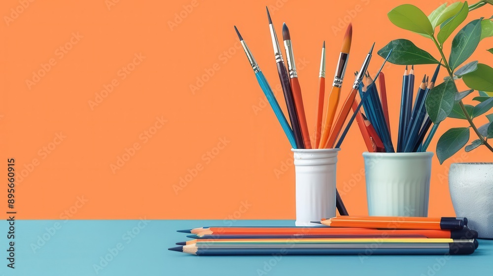 warm orange drawing tools flat design side view expressive theme water ...