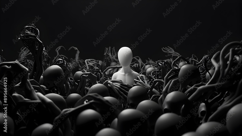 3D Depicting a Singular Pale Entity at the Forefront of a Collective of ...