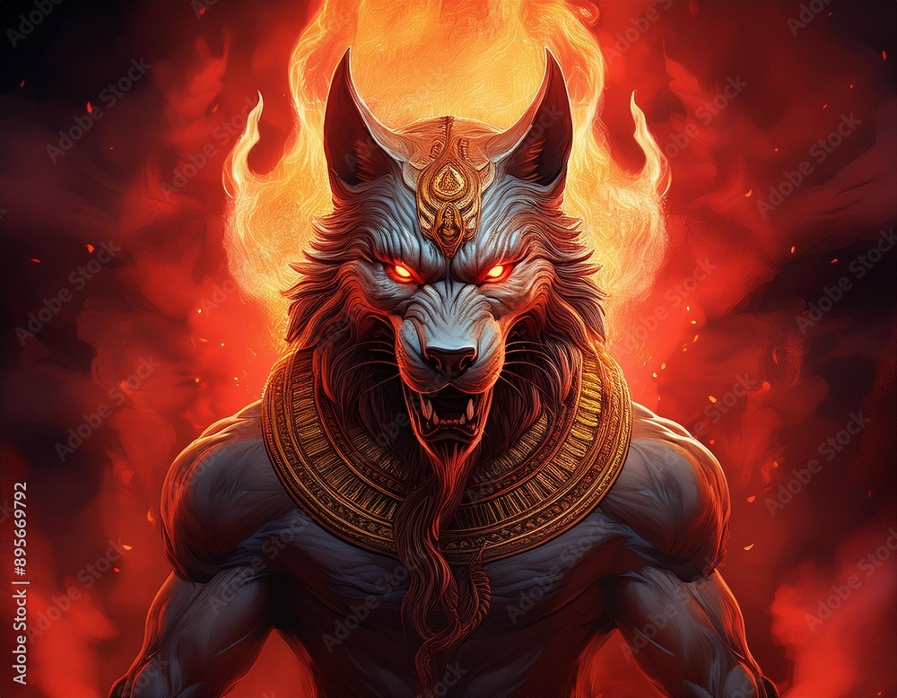 eerie and enigmatic image of the demon amon as wolf with snake tail in ...