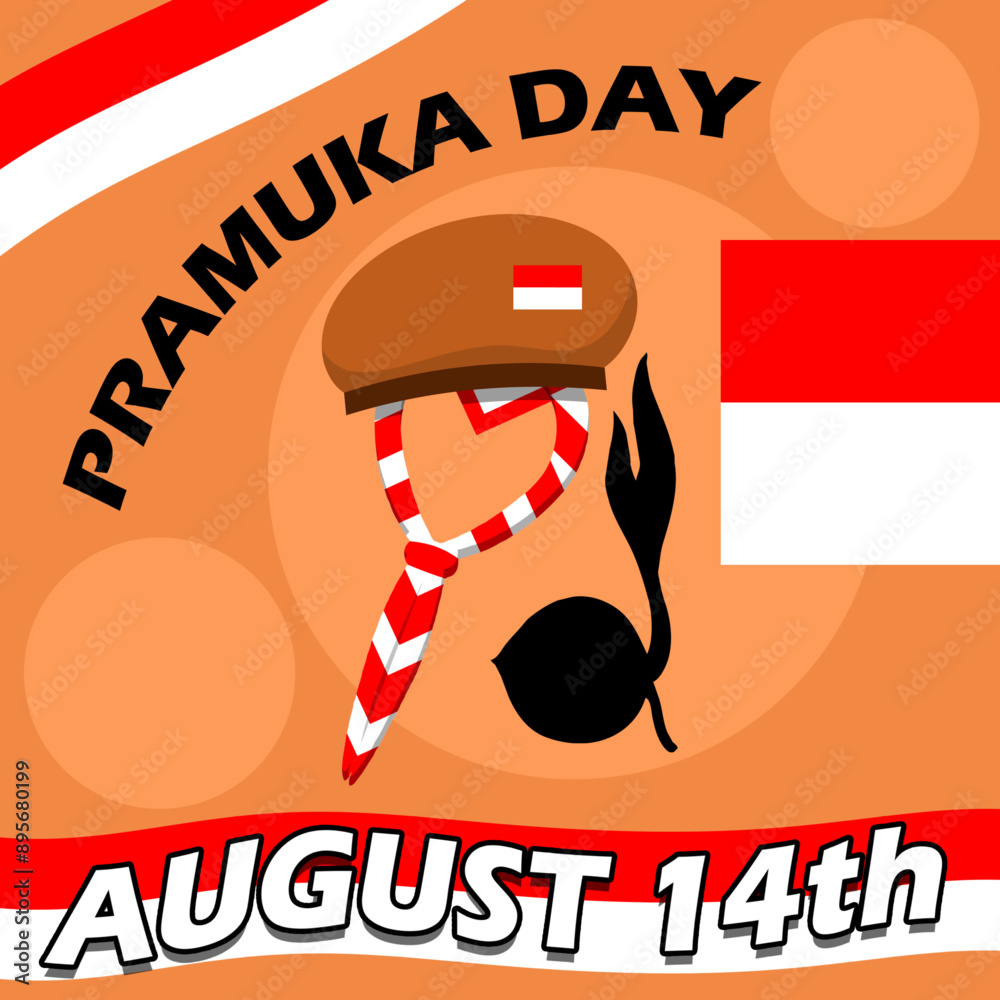 Pramuka day or Scout day event banner. A Scout hat, scout scarf ...