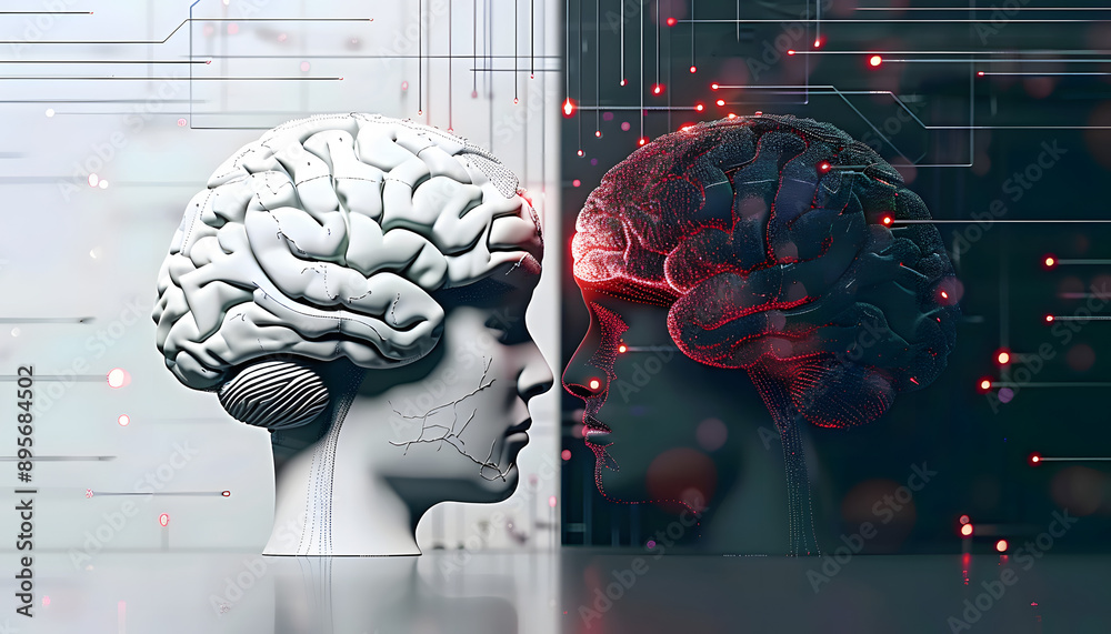 Human Brain vs. Artificial Intelligence Conceptual Illustration ...