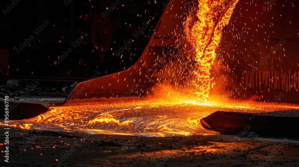 molten steel cascading like liquid fire its incandescent glow ...