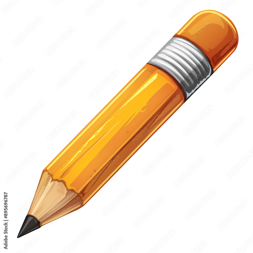 a 2d cartoon clipart drawing of a pencil on an isolated transparent ...