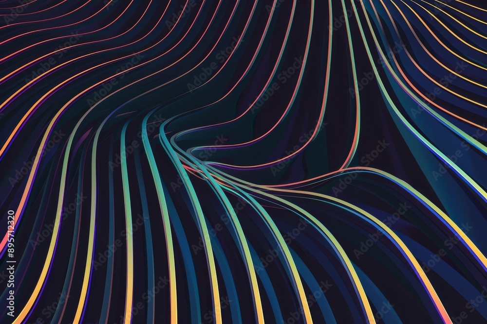 Stylized vintage 3D animation background with mountains, sun and ...