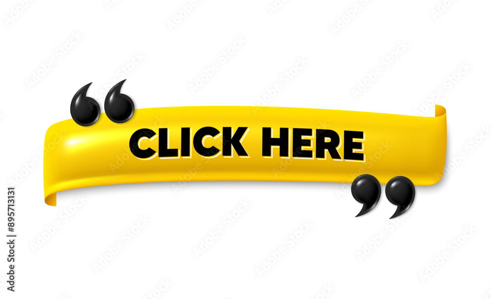 3d ribbon banner with double quotes. Click here. Register announce sign ...