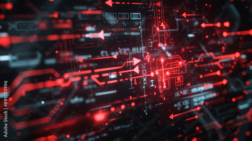 A visual representation of a network under attack, with red arrows ...