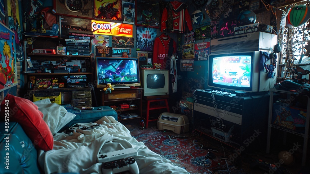 1. Teenagers in a 90s-inspired living room playing video games ...