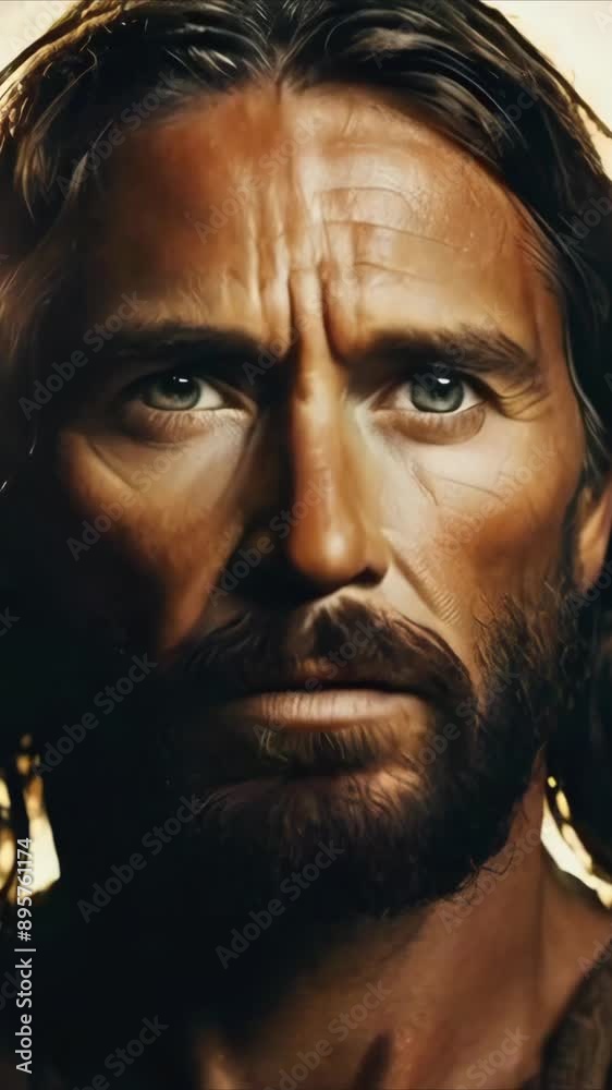 Jesus Christ face portrait in rays of light realistic animation -- 4k ...