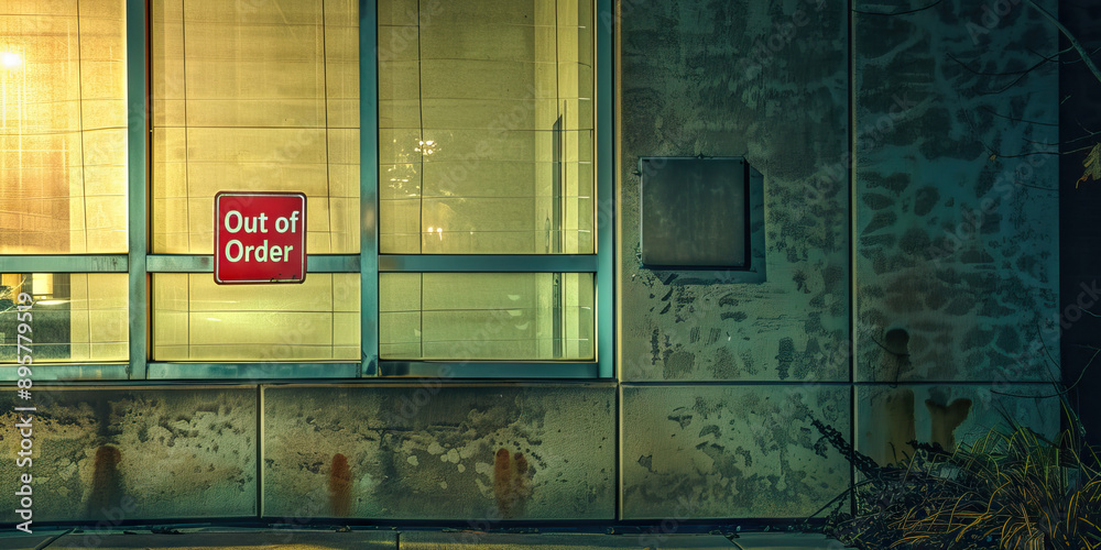 Fading Glory: An empty office building window, displaying an "Out of ...