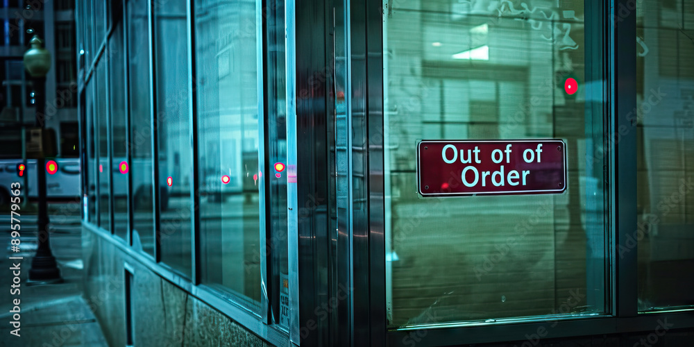 Fading Glory: An empty office building window, displaying an "Out of ...