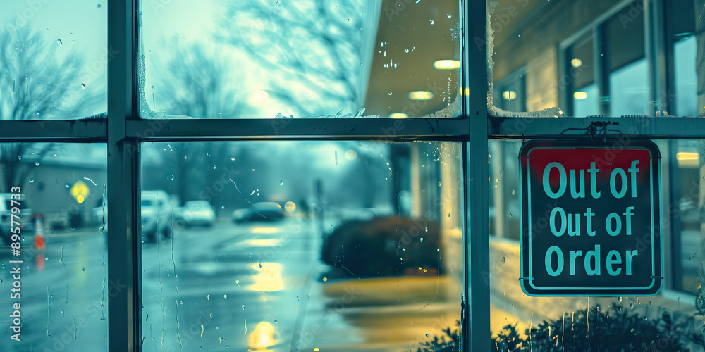 Fading Glory: An empty office building window, displaying an "Out of ...