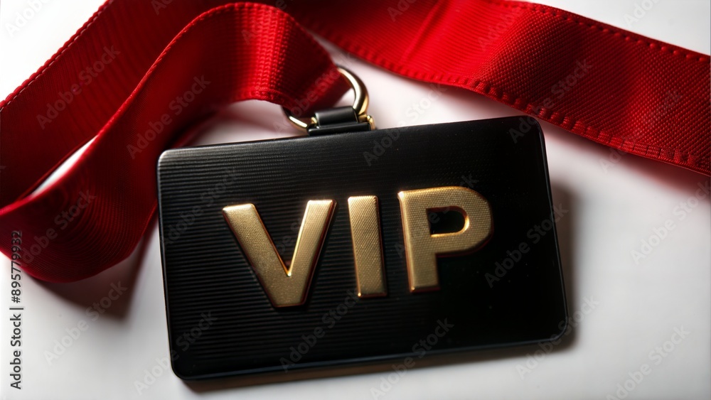 VIP Identification Badge with Red Lanyard on White Background ...