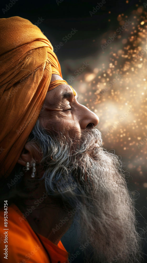 The Sacred Breath: A poignant portrait of a Sikh man with a long white ...