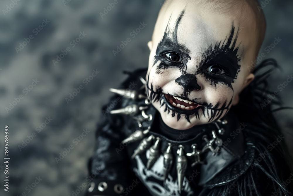Baby in Black Metal Corpse Paint and Leather Jacket with Spiked Collar ...