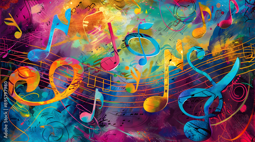 Giant Floating Music Notes in a Symphony of Color: Oversized music ...