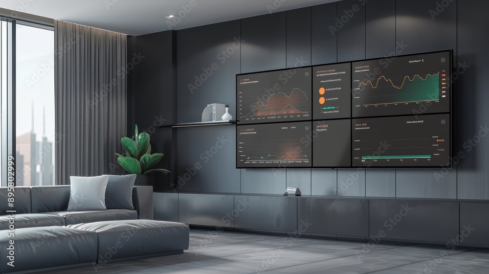 Foto de minimalist financial command center with a large wall display ...