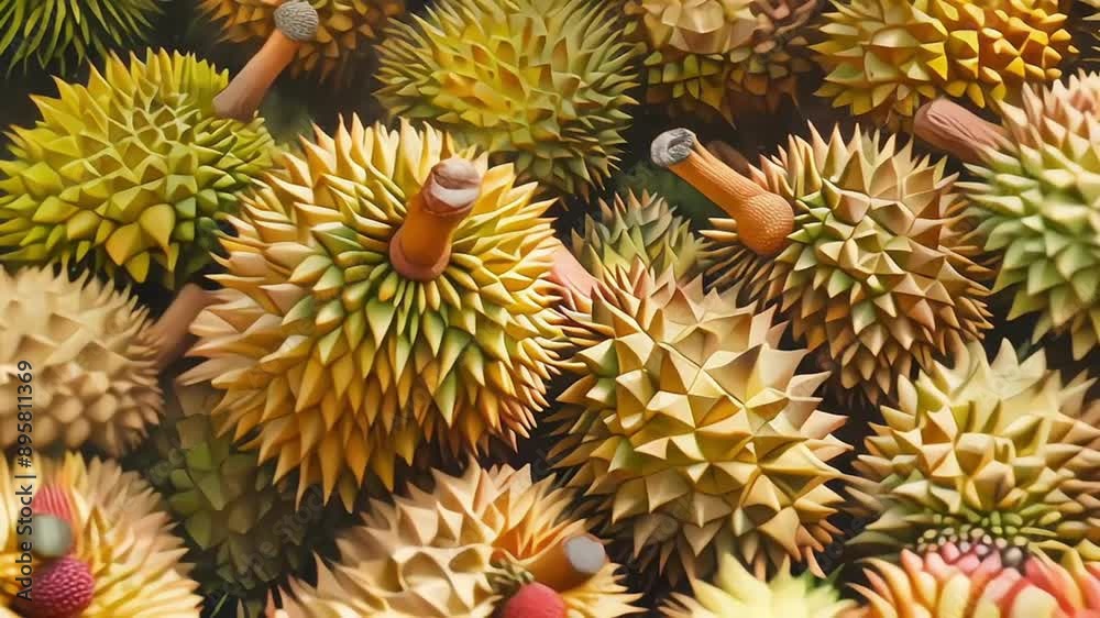 a collection of durian fruit in a minimarket, color background and ...