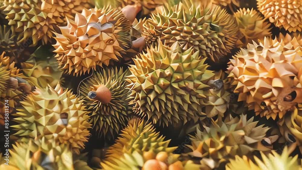 a collection of durian fruit in a minimarket, color background and ...