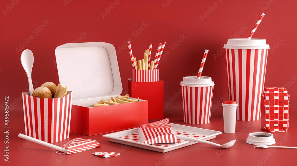 Red clear set of utensils for fast food. recipe and restaurant mockup ...