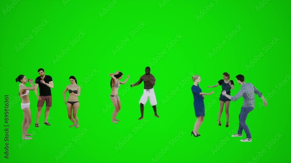 3d people green screen chroma key background render animation man woman ...