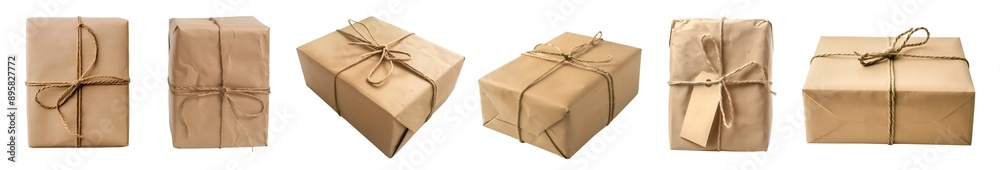 Set of DIY brown rustic recycle eco craft paper gift present square box ...