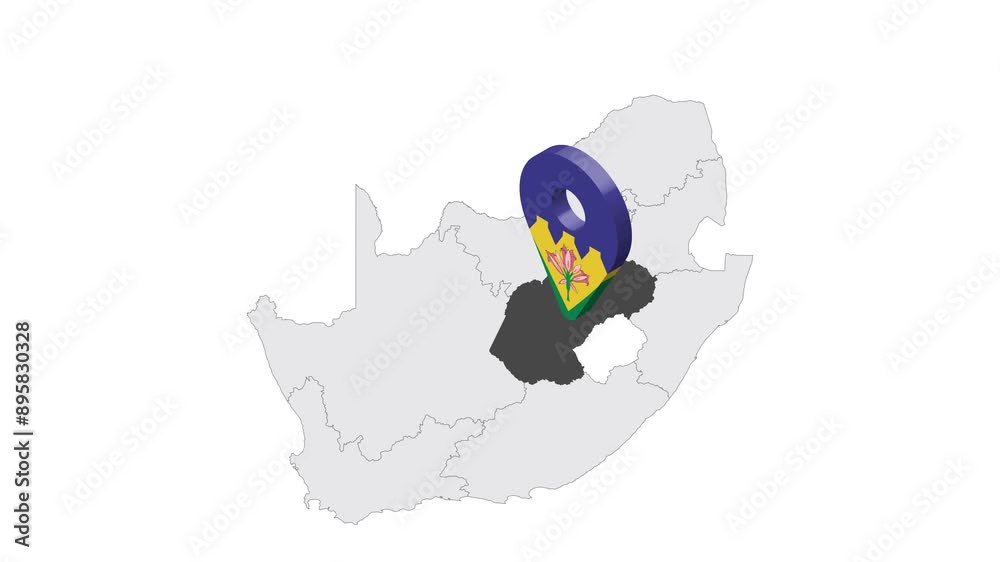 Location Free State on map South Africa. 3d Free State flag map marker ...
