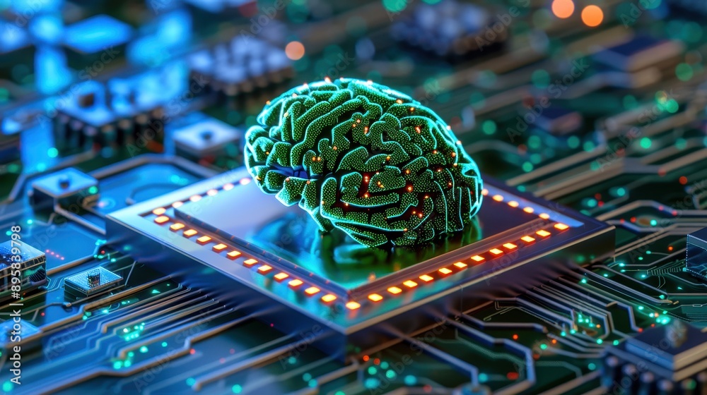 Artificial intelligence concept with a neural network brain on a ...