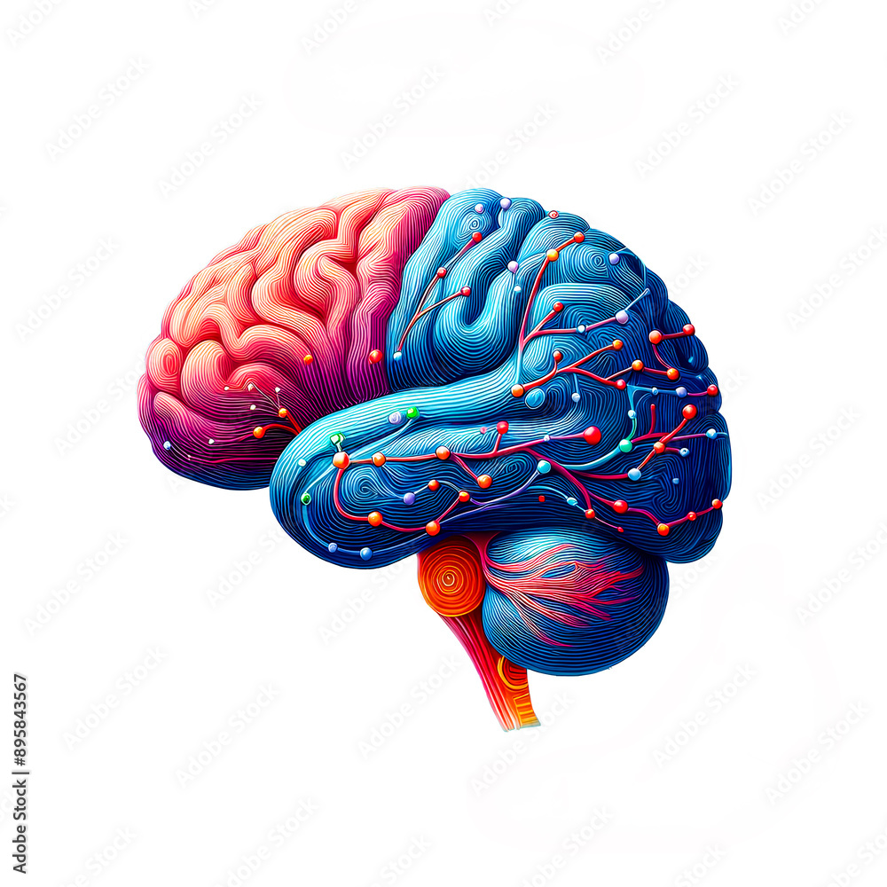 Isolated vector illustration of human brain anatomy with connections of ...