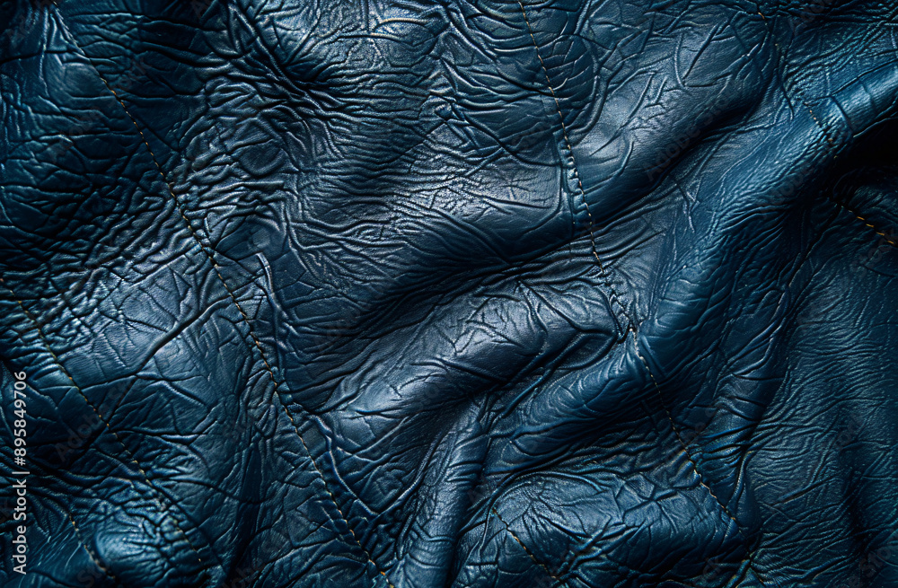 Dark blue leather texture background, close-up of dark navy color ...