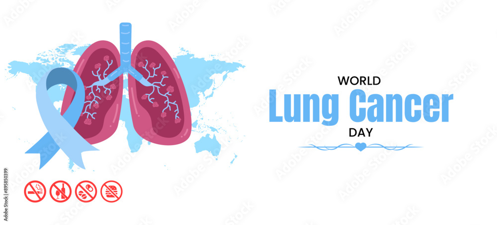 World Lung Cancer Day and world map vector. August 1. poster banner ...