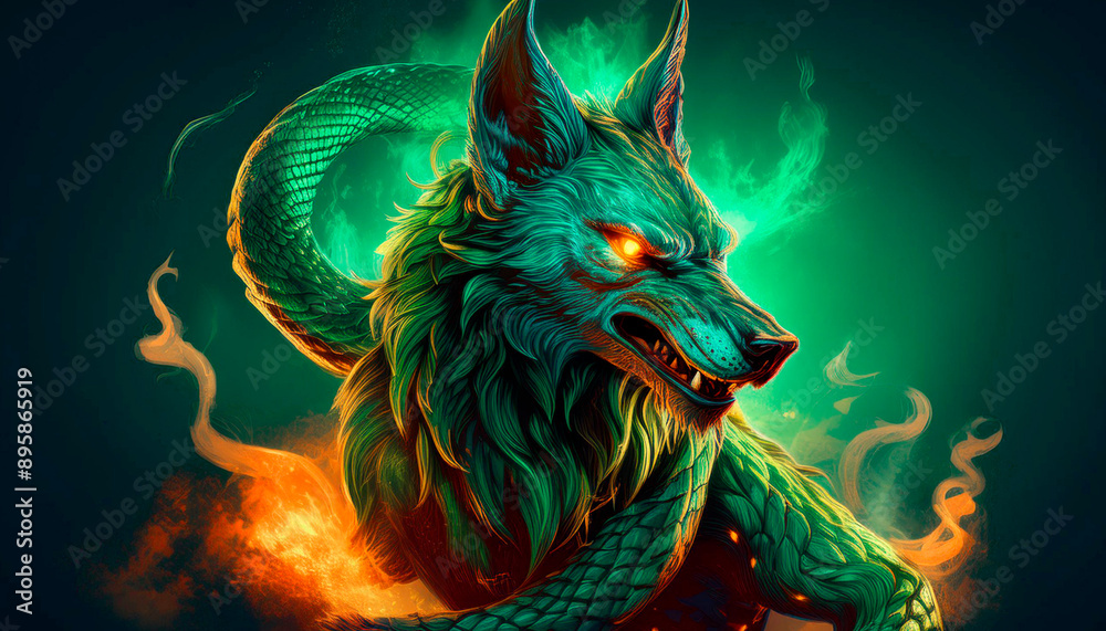 eerie and enigmatic image of the demon amon as wolf with snake tail in ...
