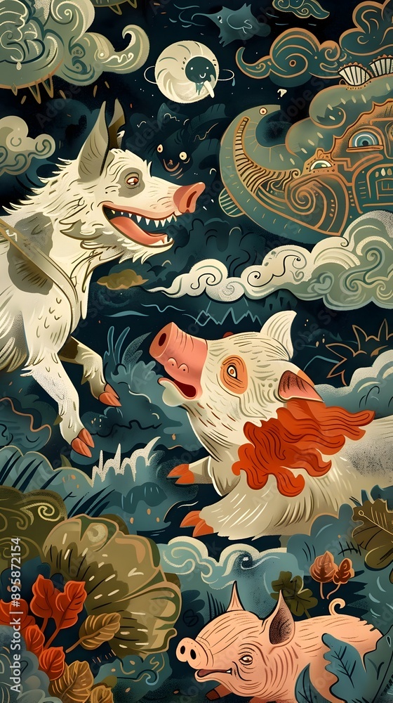 Fantastical Sci Fi Showdown A captivating digital depicting a canine ...