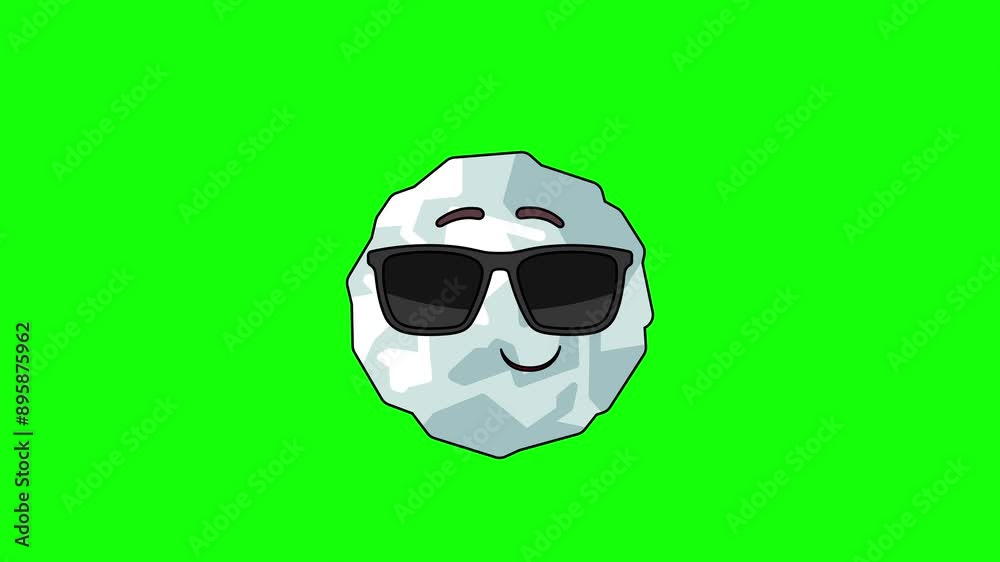paper crumpled emoji cartoon smiling face with sunglasses, emoticon ...