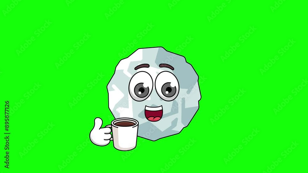paper crumpled emoticon with drinking coffee style, emoji emoticon ...