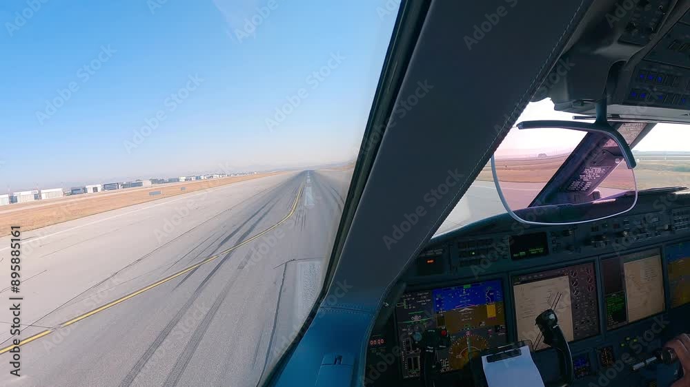 Takeoff view from the cockpit of a private passenger jet. The plane is ...
