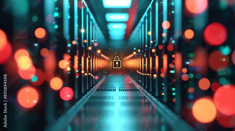 An abstract representation of password security, with a digital lock symbol and binary code ...