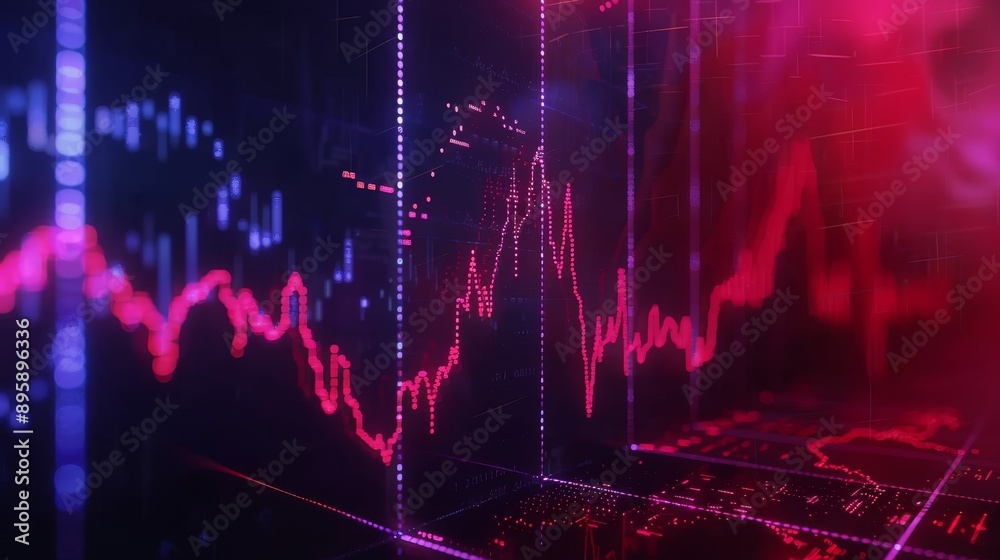 Chart showing stock market fluctuations, prices falling, stock market ...