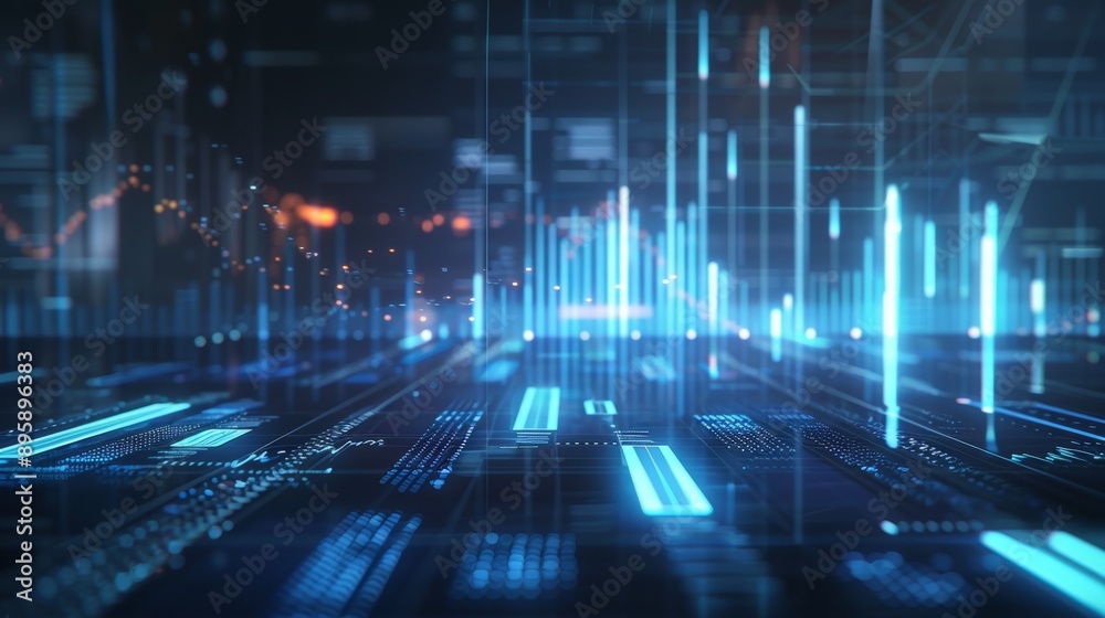 Blue and white digital technology bar charts. A grid and hi-tech style ...