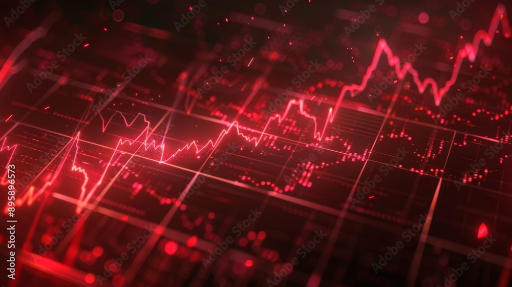 An animated financial graph of the stock market with a red downtrend ...