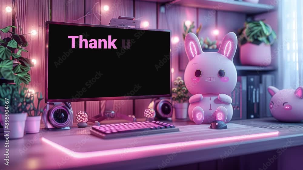 Thank you for watching chic and stylish pink desktop setup with a ...
